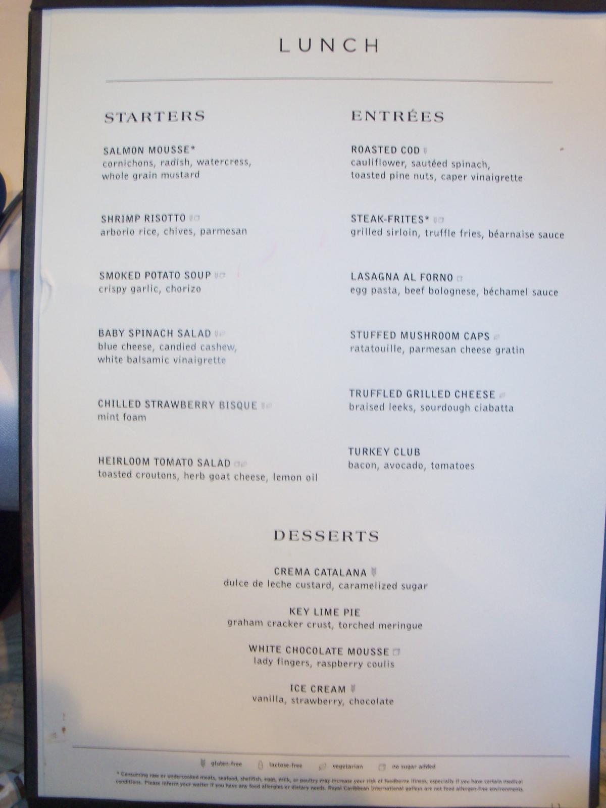 MDR lunch on sea days - Royal Caribbean Dining - Royal Caribbean Blog