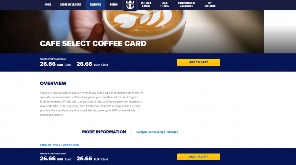 Cafe Select coffee card - Royal Caribbean Dining - Royal Caribbean Blog