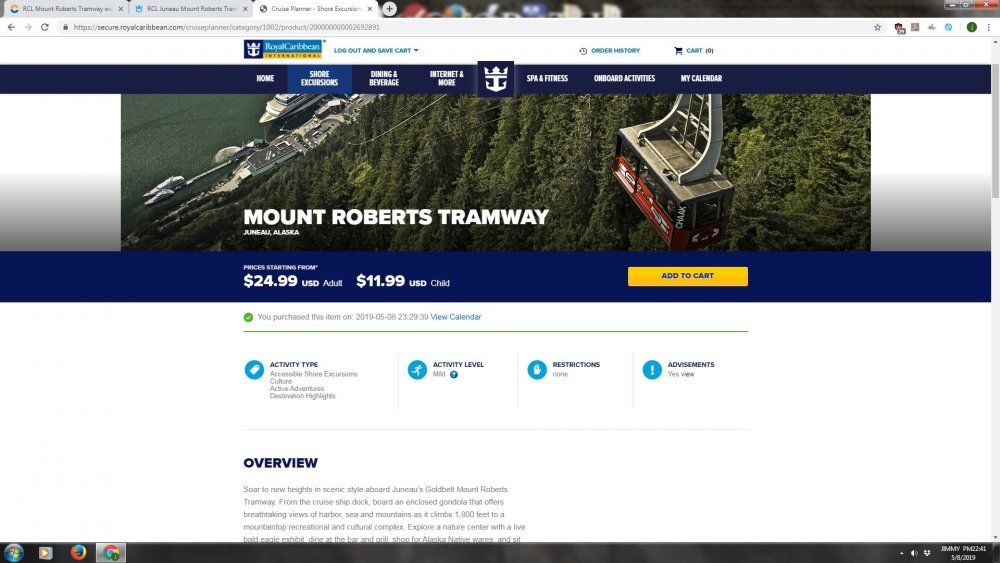 RCL Juneau Mount Roberts Tramway excursion pricing error??? - Royal ...