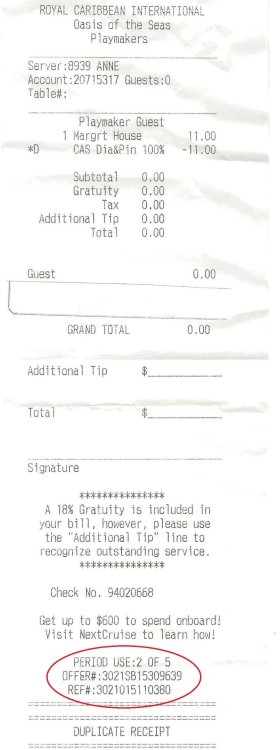 Diamond Voucher Count Spotted on Receipt - Royal Caribbean Discussion ...