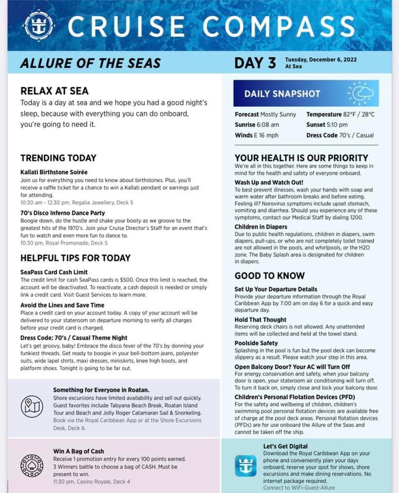 Recent cruise compass for Allure 7 night western caribbean wanted ...