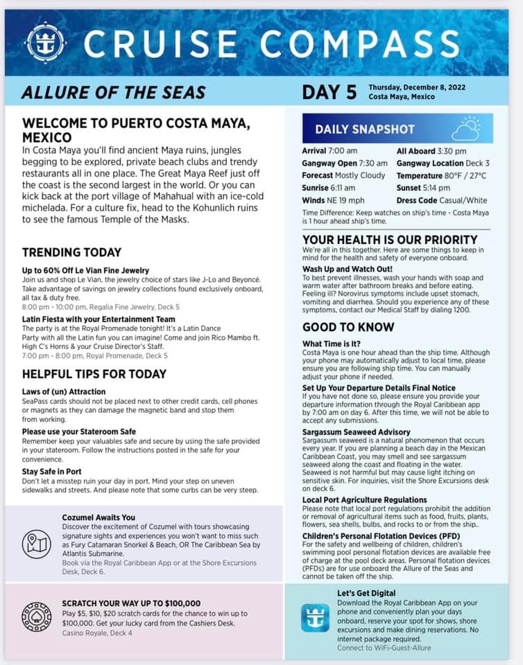 Recent cruise compass for Allure 7 night western caribbean wanted ...