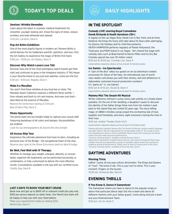 Recent cruise compass for Allure 7 night western caribbean wanted ...