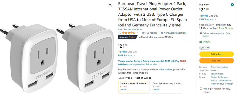 European Travel Plug Adapter, what to look for - Royal Caribbean ...