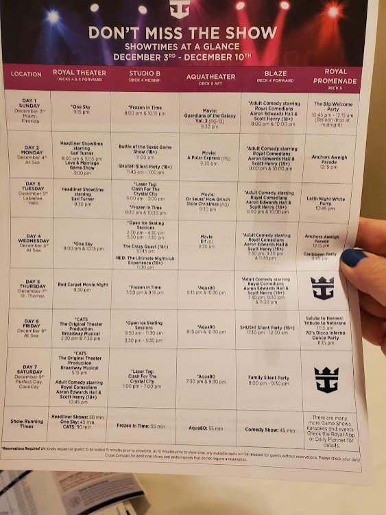 A small observation about Oasis' show schedule - Royal Caribbean ...