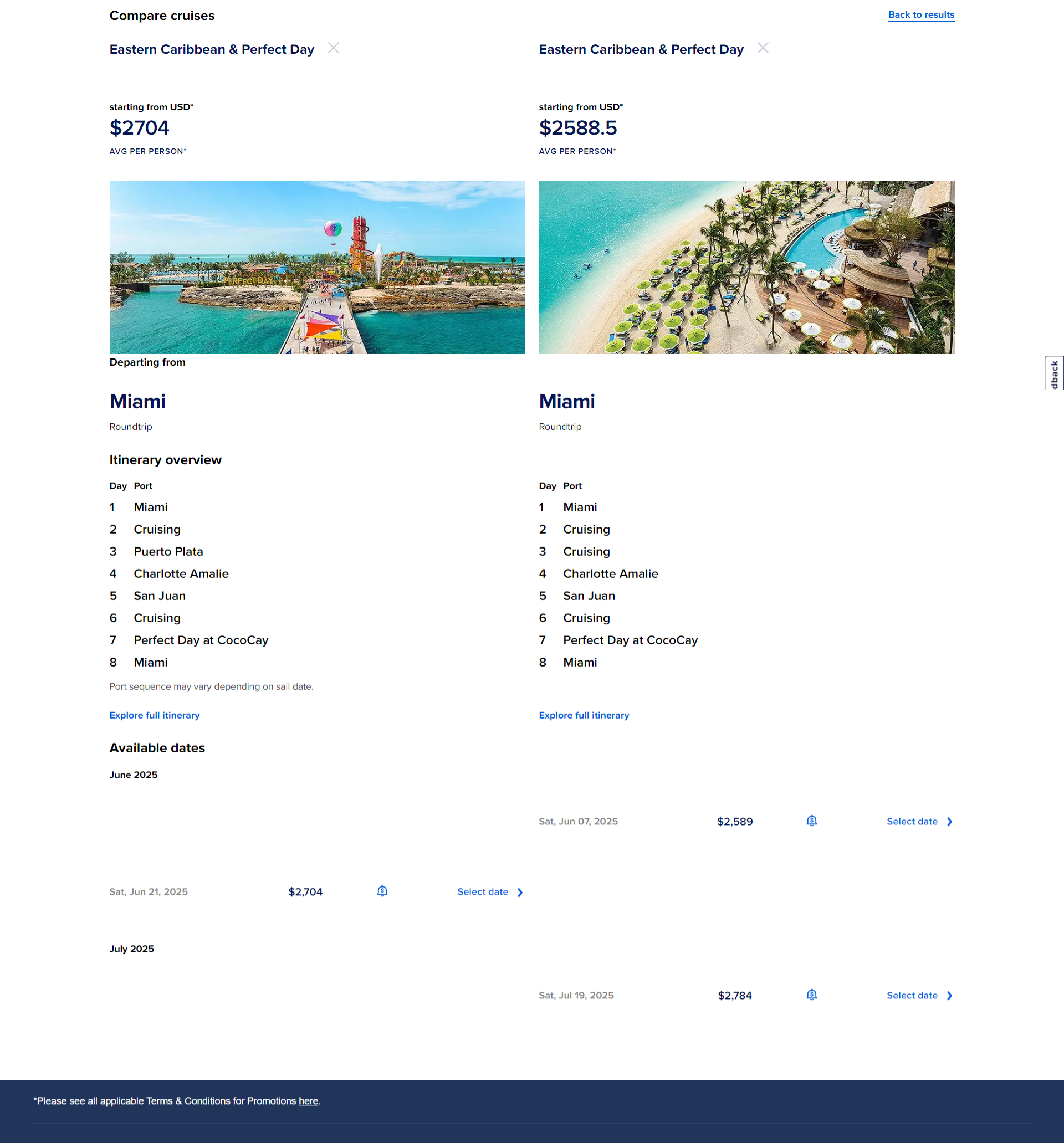 New feature on RC's search page: compare cruises - Royal Caribbean News ...