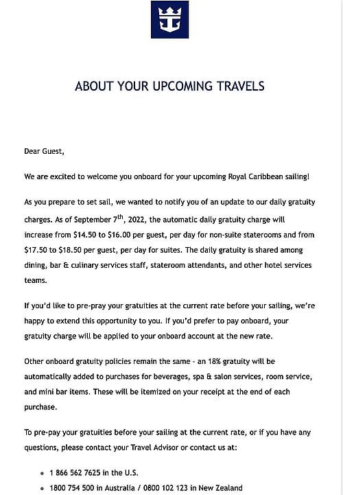 Royal Caribbean increases daily crew gratuity rate | Crew Center Royal Caribbean increases daily crew gratuity rate | Crew Center