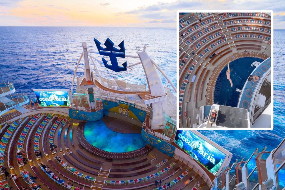 Royal Caribbean crew member shows off daring high dive on cruise ship ...